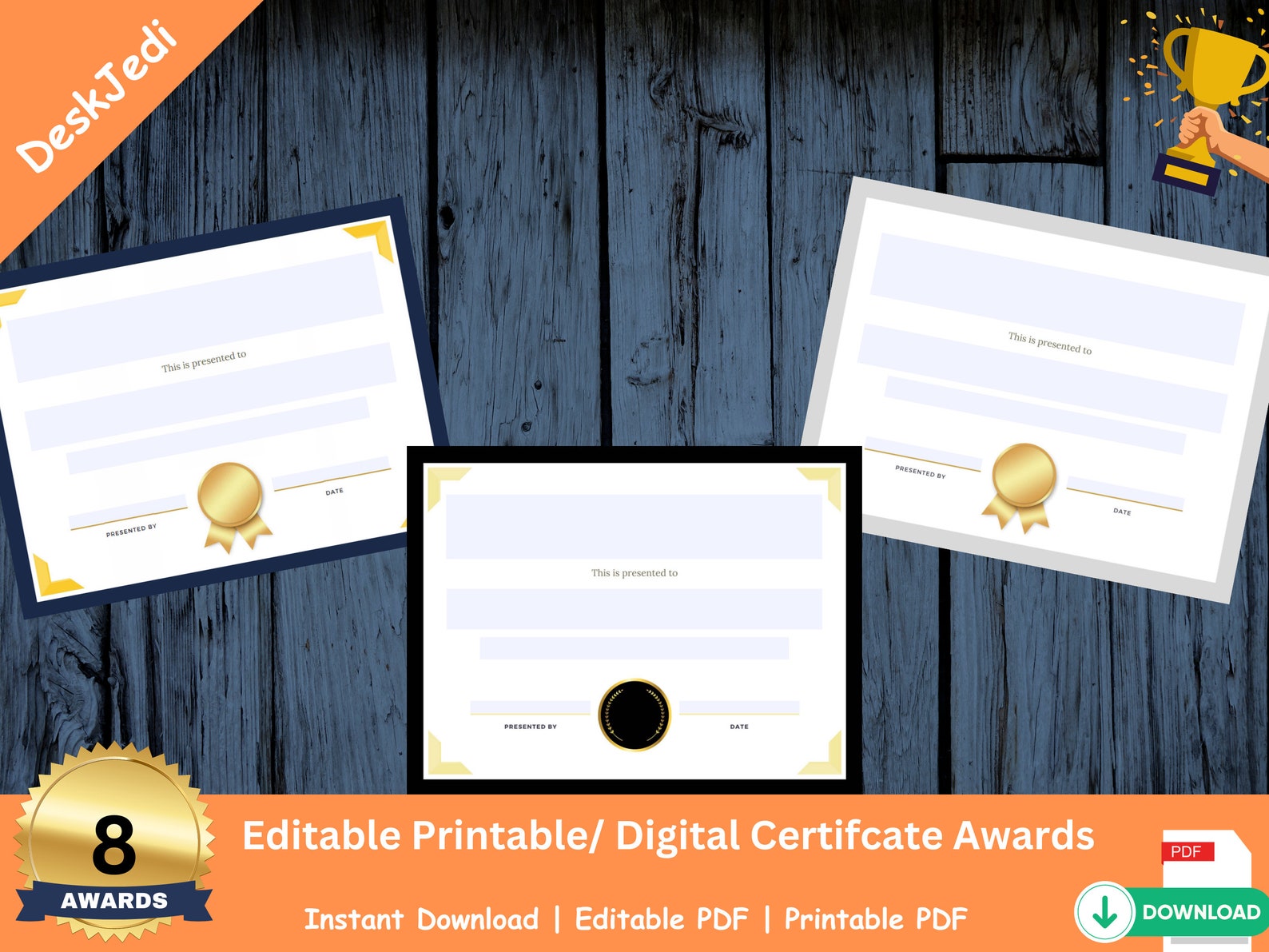 8 Editable Certificate Award Templates for Work or School - Etsy