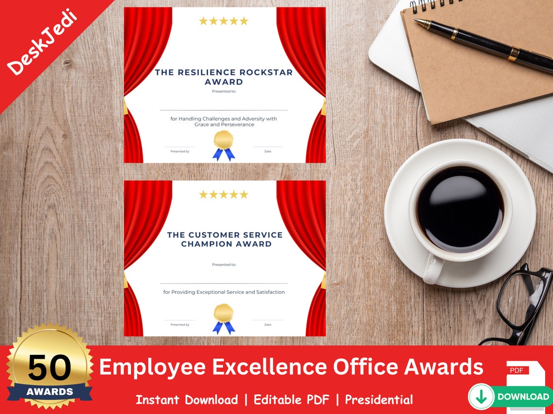 50 Employee Excellence Printable Certificate Office Awards Boost ...