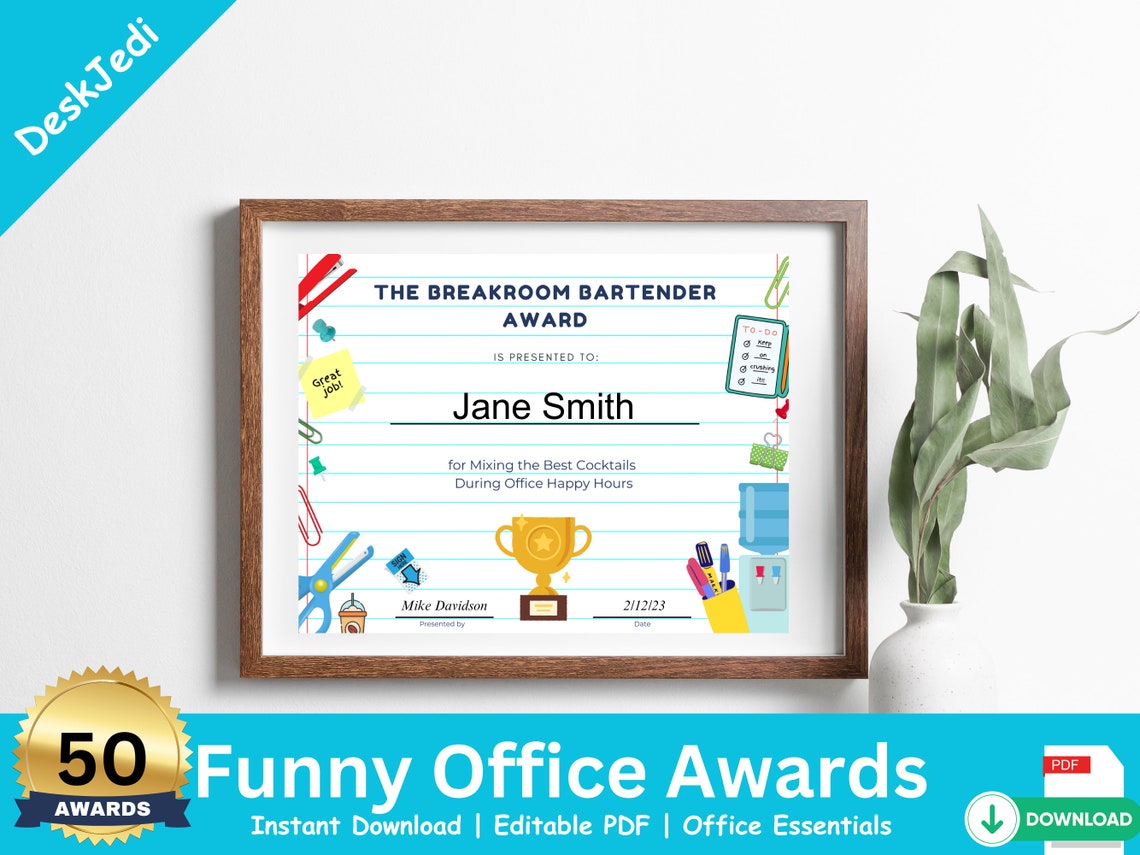 50 Funny Office Awards - Printable Certificates to Boost Morale ...