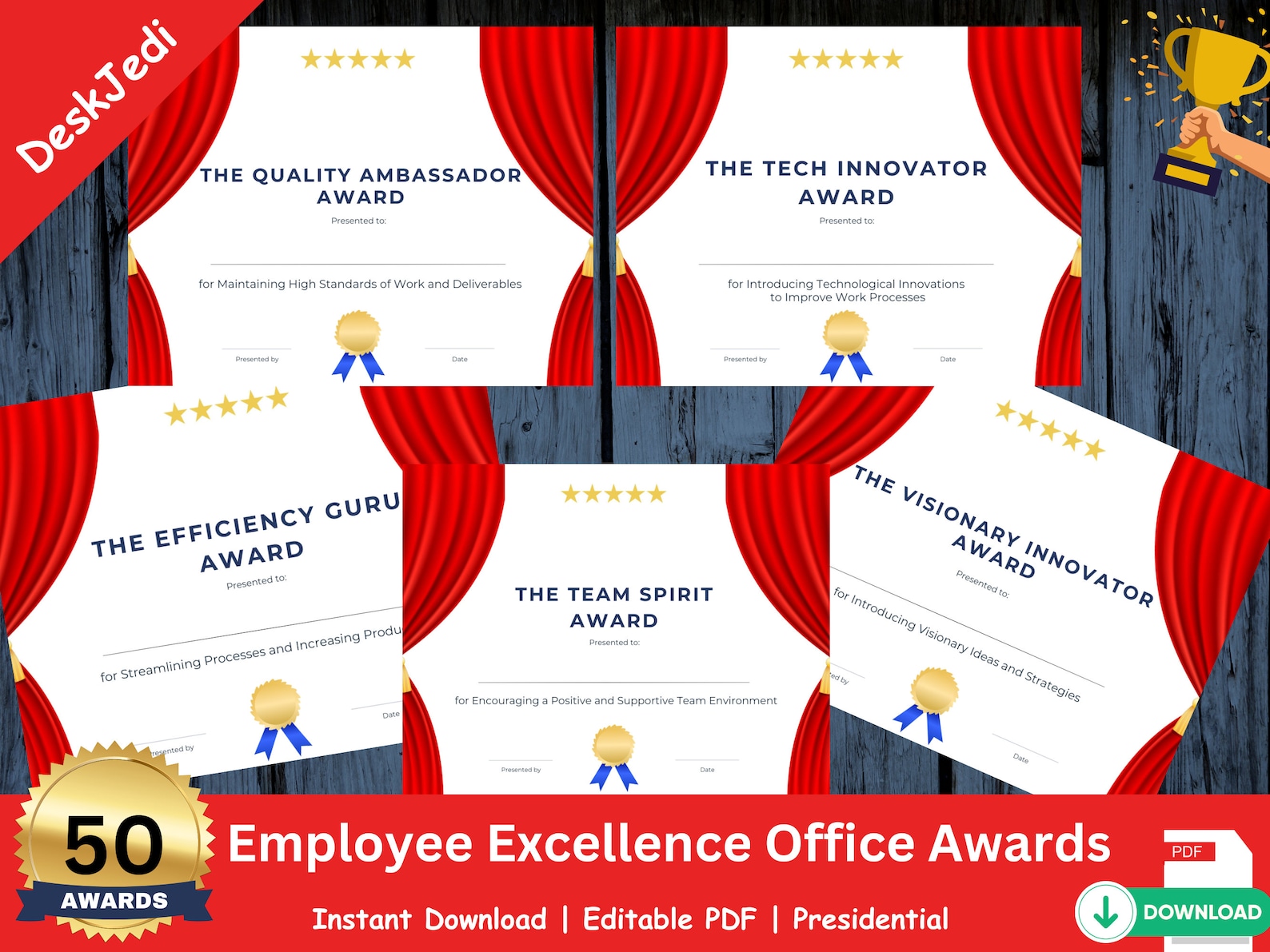 50 Employee Excellence Printable Certificate Office Awards - Boost ...