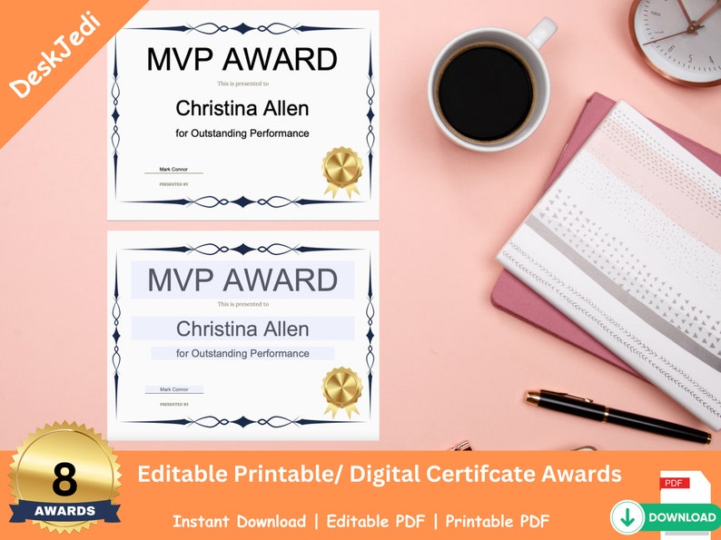 8 Editable Certificate Award Templates for Work or School - Etsy
