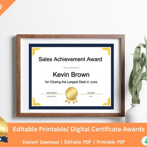 8 Editable Certificate Award Templates for Work or School - Etsy