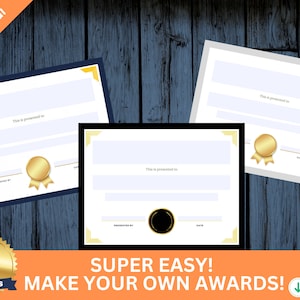 8 Editable Certificate Award Templates for Work or School - Etsy