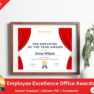 50 Employee Excellence Printable Certificate Office Awards - Boost ...