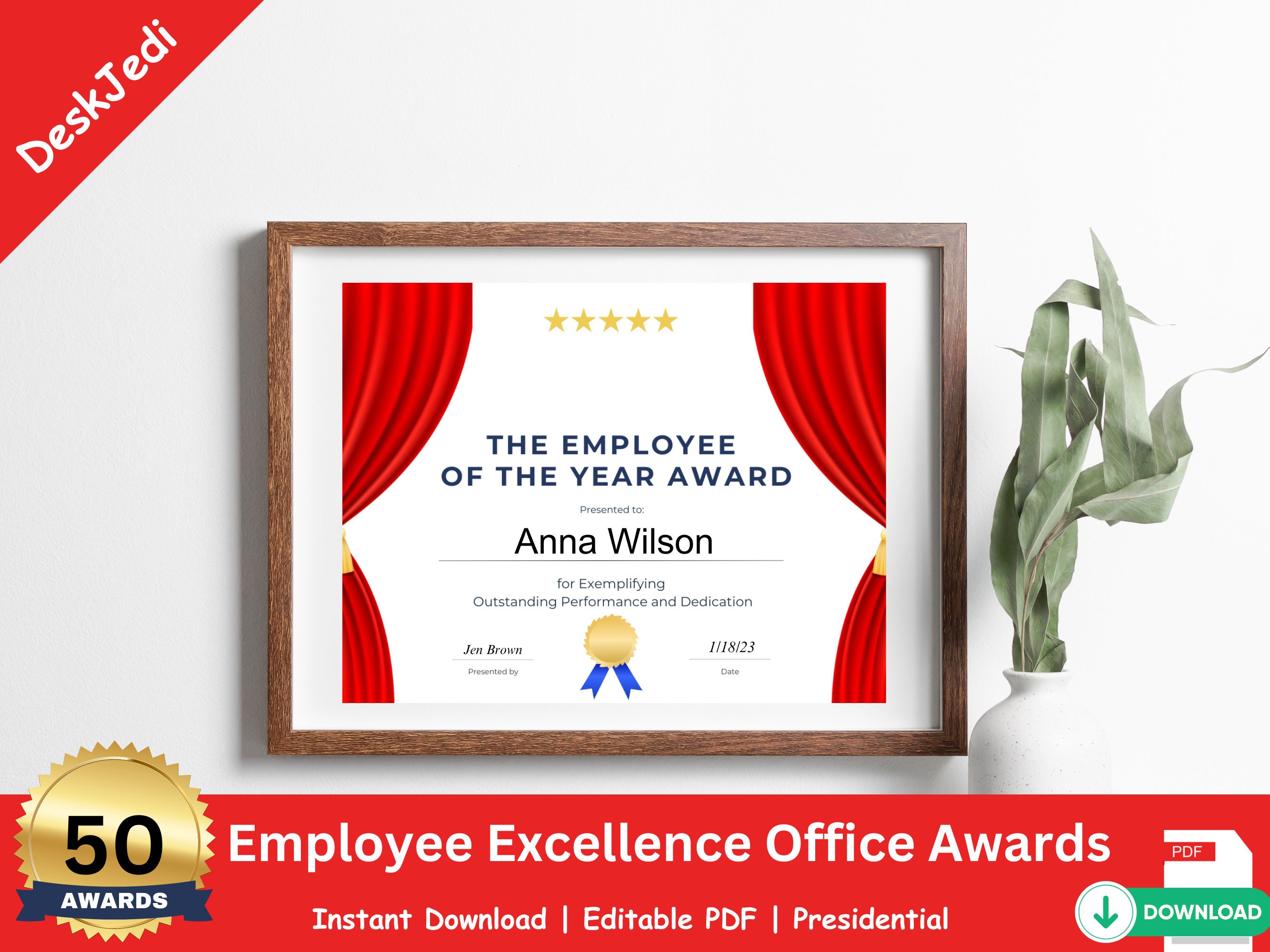 50 Employee Excellence Printable Certificate Office Awards - Boost ...