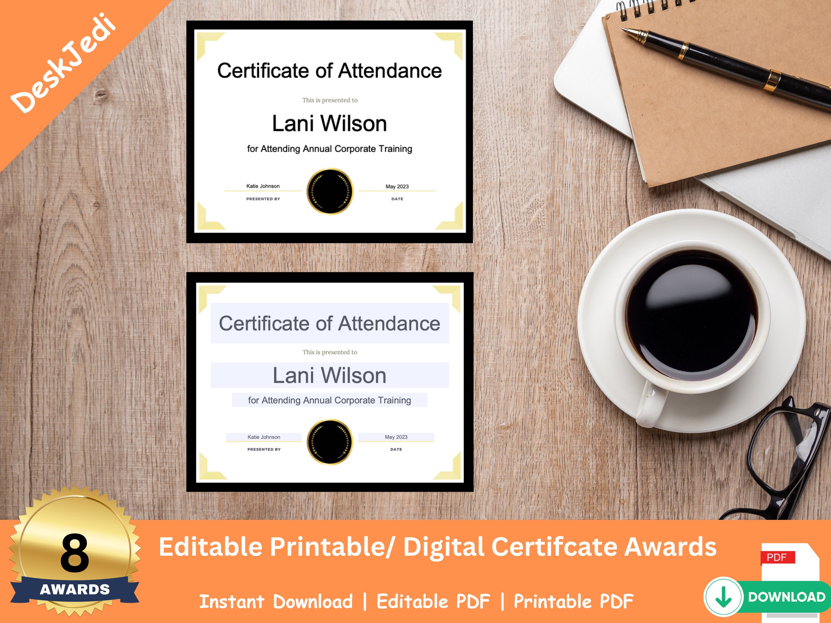 8 Editable Certificate Award Templates for Work or School - Etsy