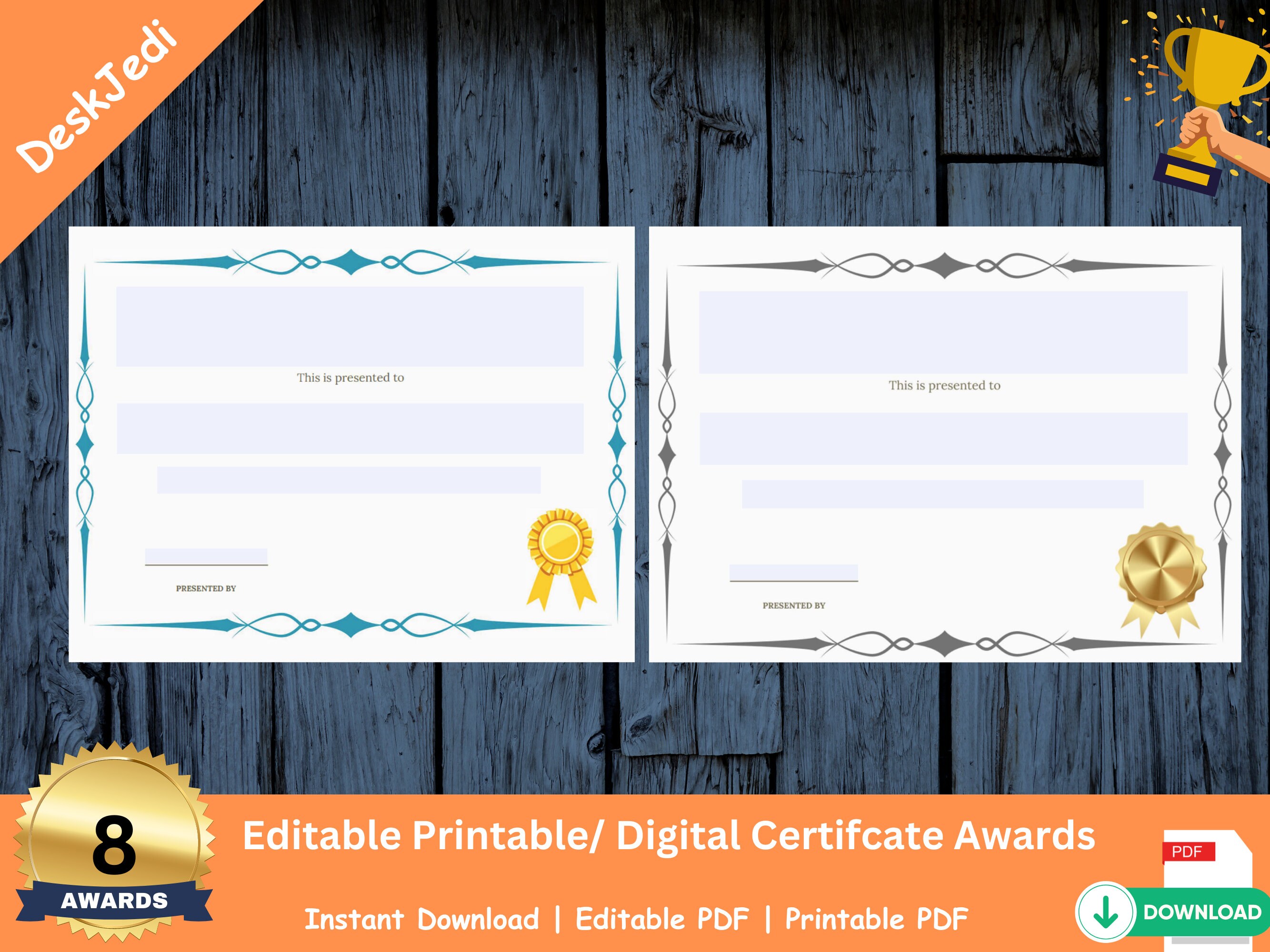 8 Editable Certificate Award Templates for Work or School - Etsy