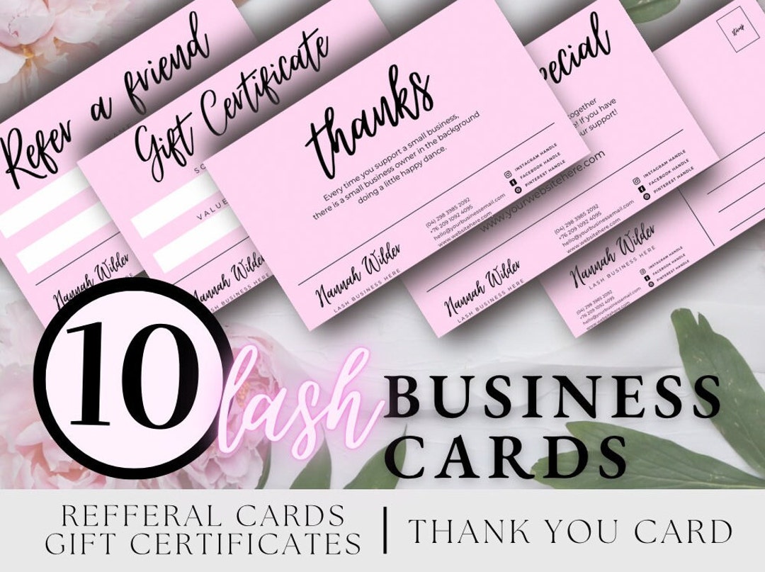 10 Lash Tech Business Cards Lash Artist Gift Certificate Card Thank You ...