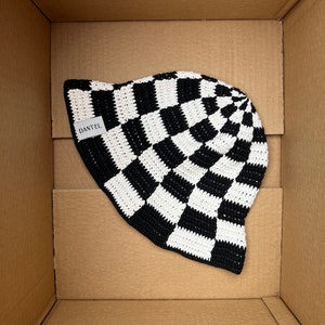 Handmade Checkered Pattern Bucket Hat, Custom Crochet Checkered Hat ...