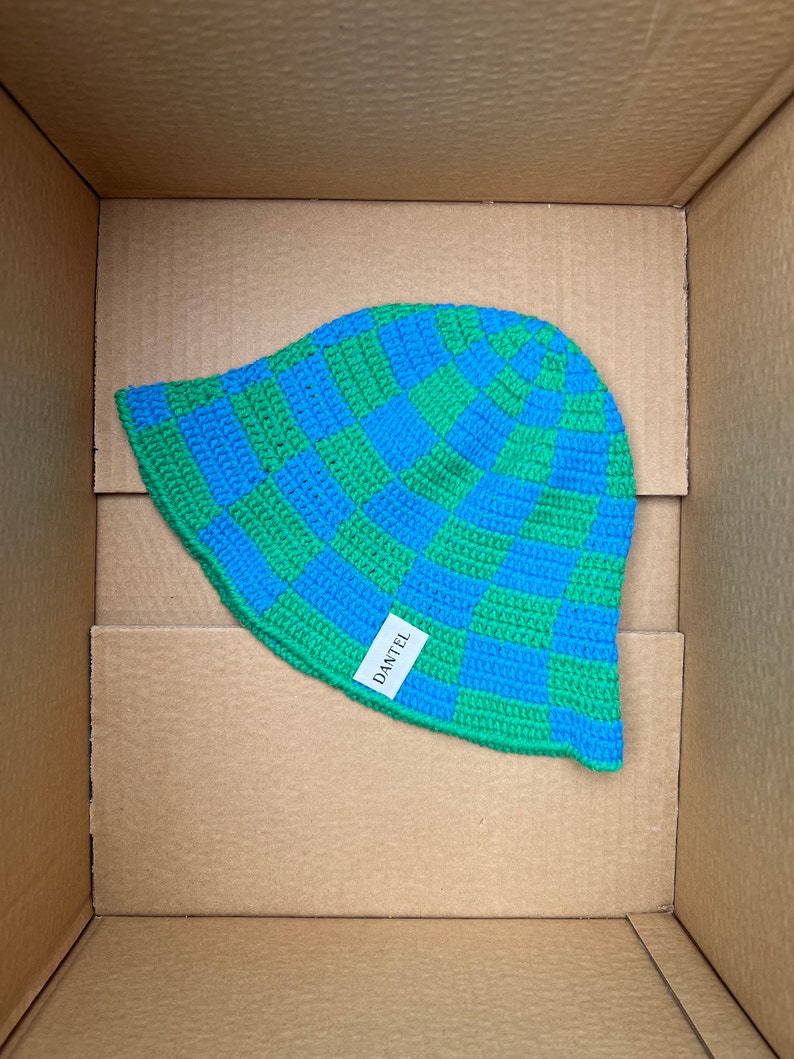 Handmade Checkered Pattern Bucket Hat, Custom Crochet Checkered Hat ...