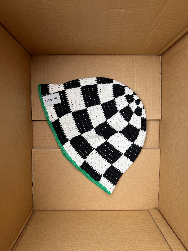 Handmade Checkered Pattern Bucket Hat, Custom Crochet Checkered Hat ...