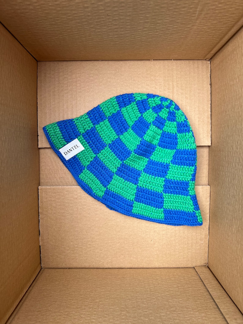 Handmade Checkered Pattern Bucket Hat, Custom Crochet Checkered Hat ...