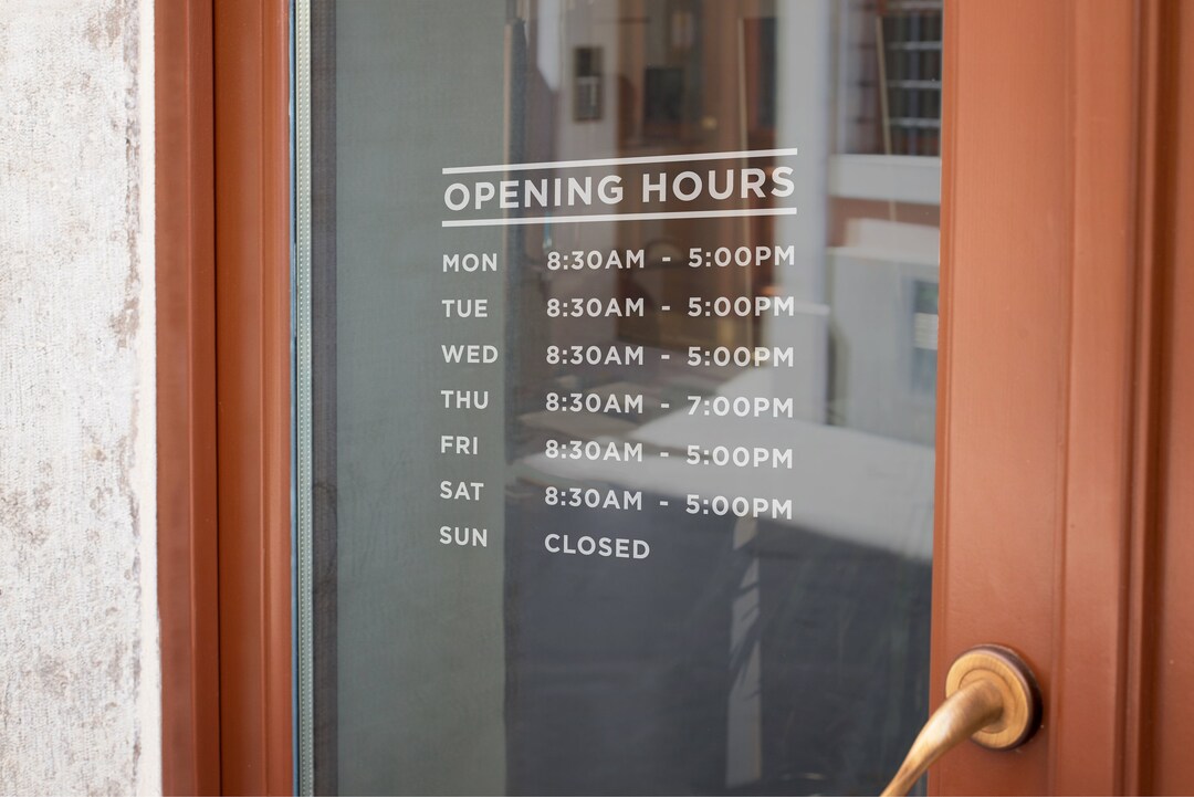 Custom Business Opening Hours Vinyl Decal - Shop Window Sticker - Etsy ...