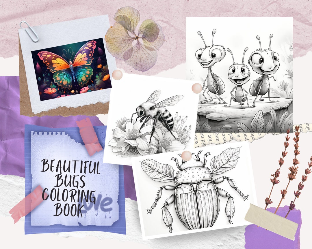 Beautiful Bugs Coloring Book, 20 Pages, Bugs Coloring Pages, AI ART ...