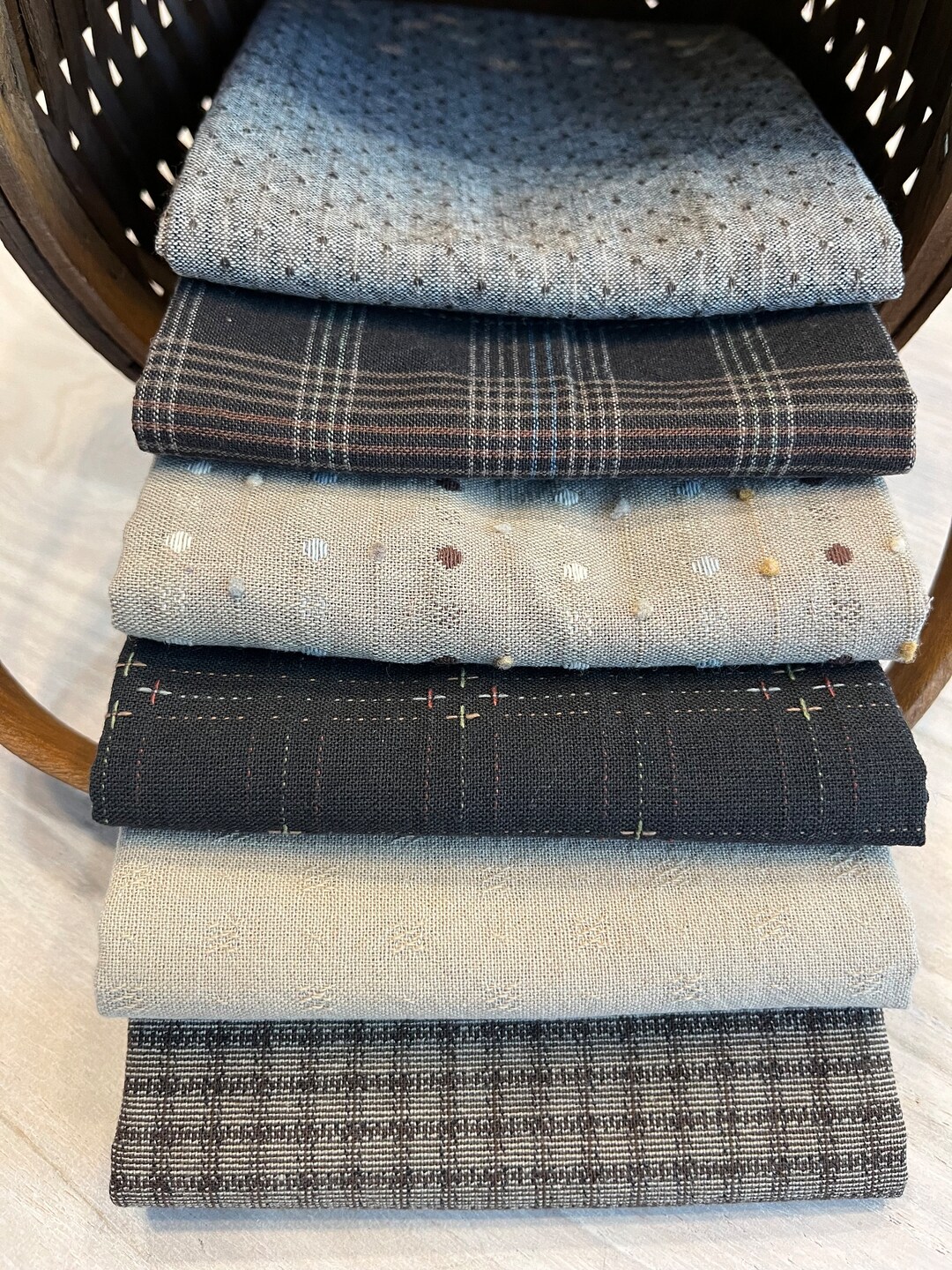 FREE SHIP Japanese Yarn Dyed Fabric Set of 6 Fat Quarter Bundle ...