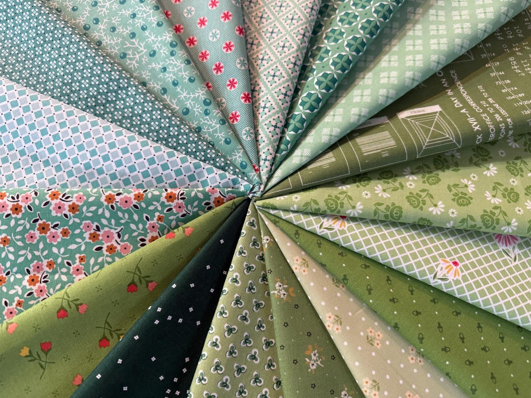 Curated 17 Fat Eighth Bundle, 30s Style Green Color Fabric Bundle - Etsy