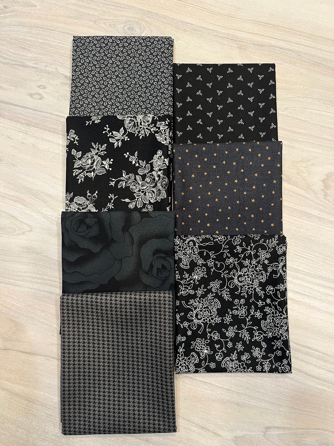 7 PC Fat Quarter Bundle, Black, Dark Grey Color Quilt Fabric Bundle - Etsy