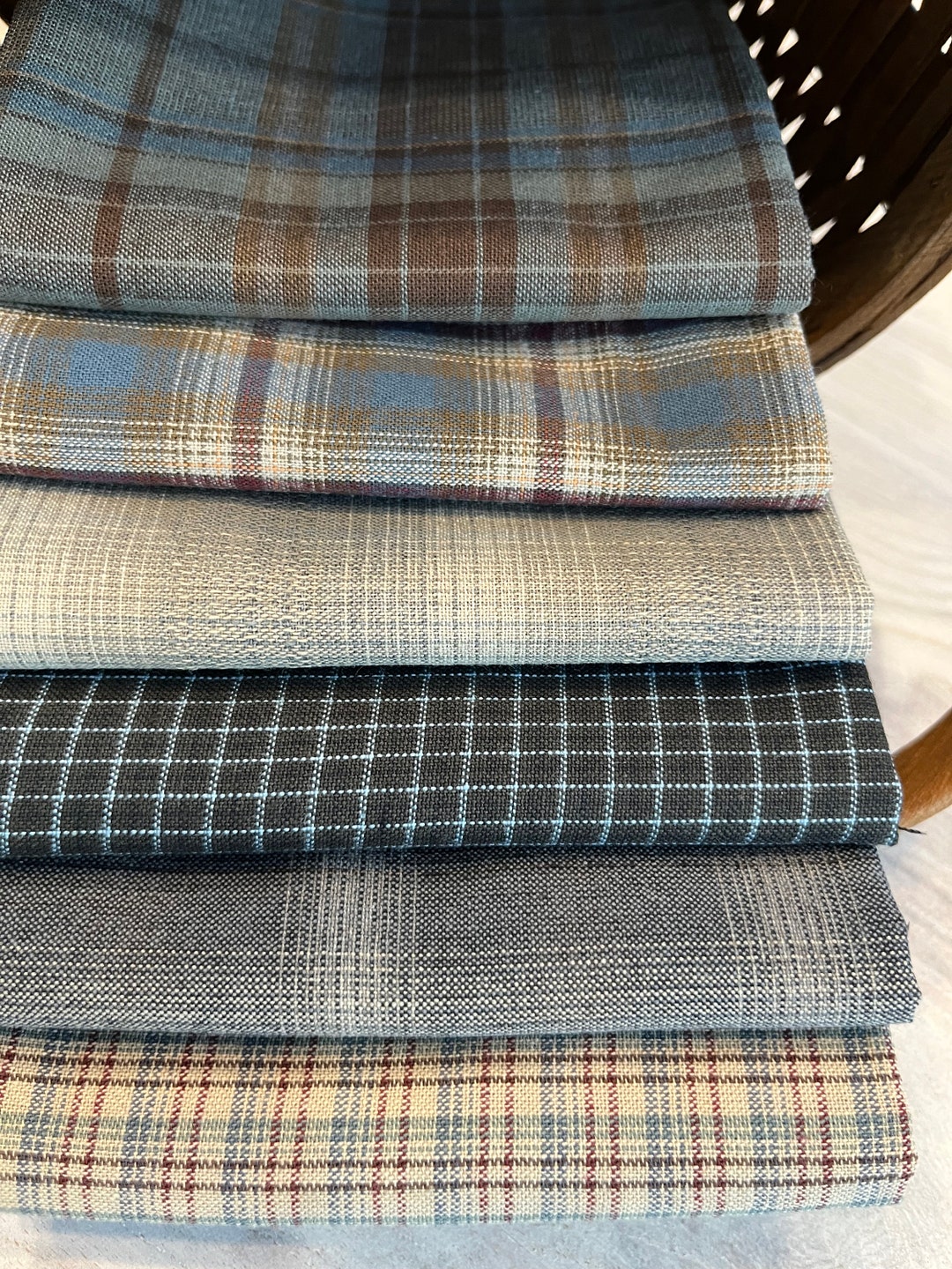 FREE SHIP Japanese Yarn Dyed Fabric Set of 6 Fat Quarter Bundle ...