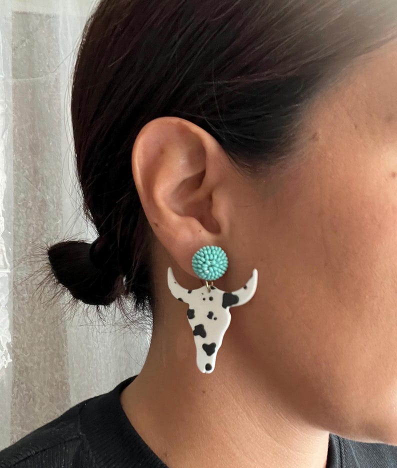 Turquoise Cow Print Earrings, Cow Frame. - Etsy