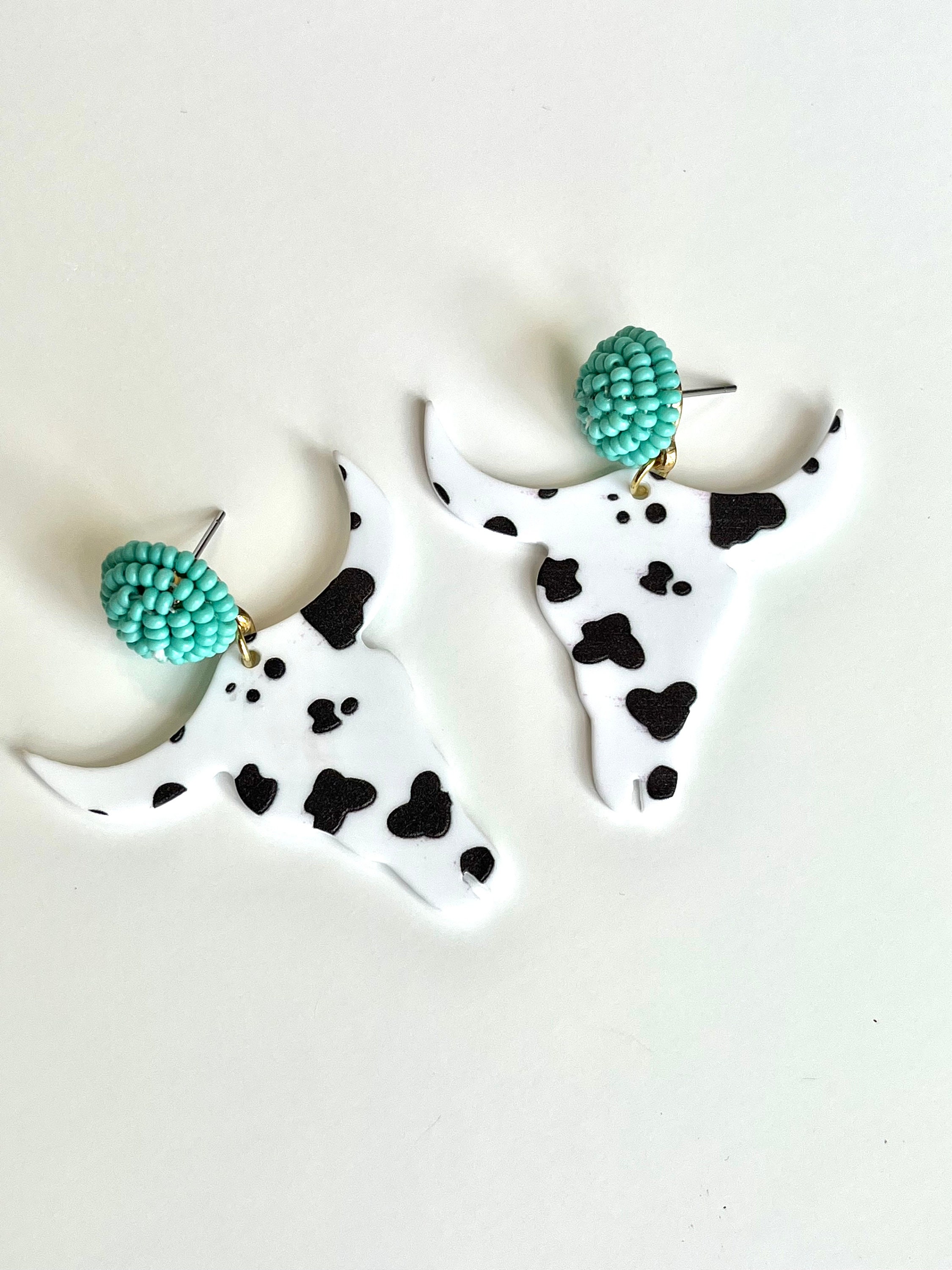 Turquoise Cow Print Earrings, Cow Frame. - Etsy