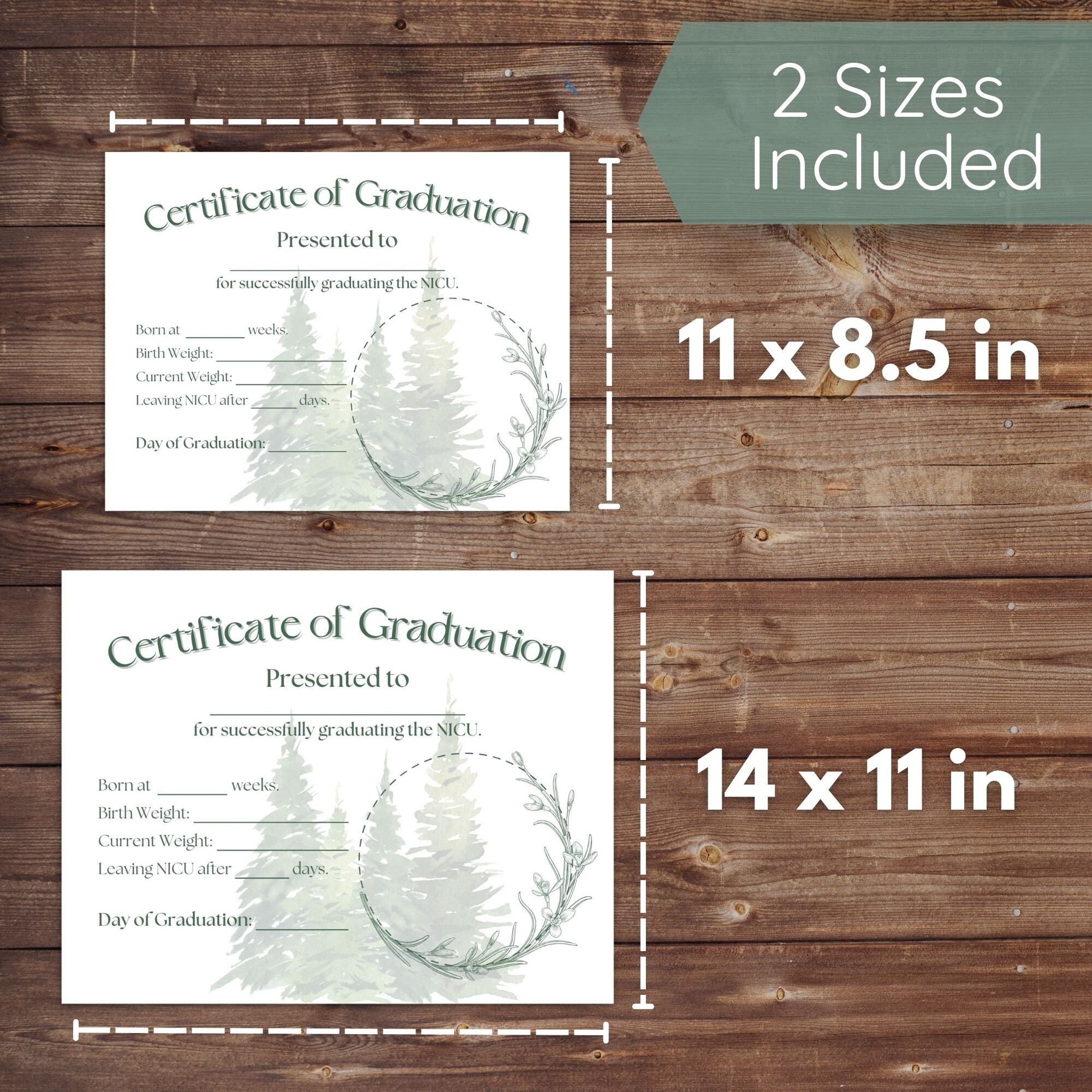 NICU Graduation Certificate NICU Woodland Baby Milestone Preemie ...