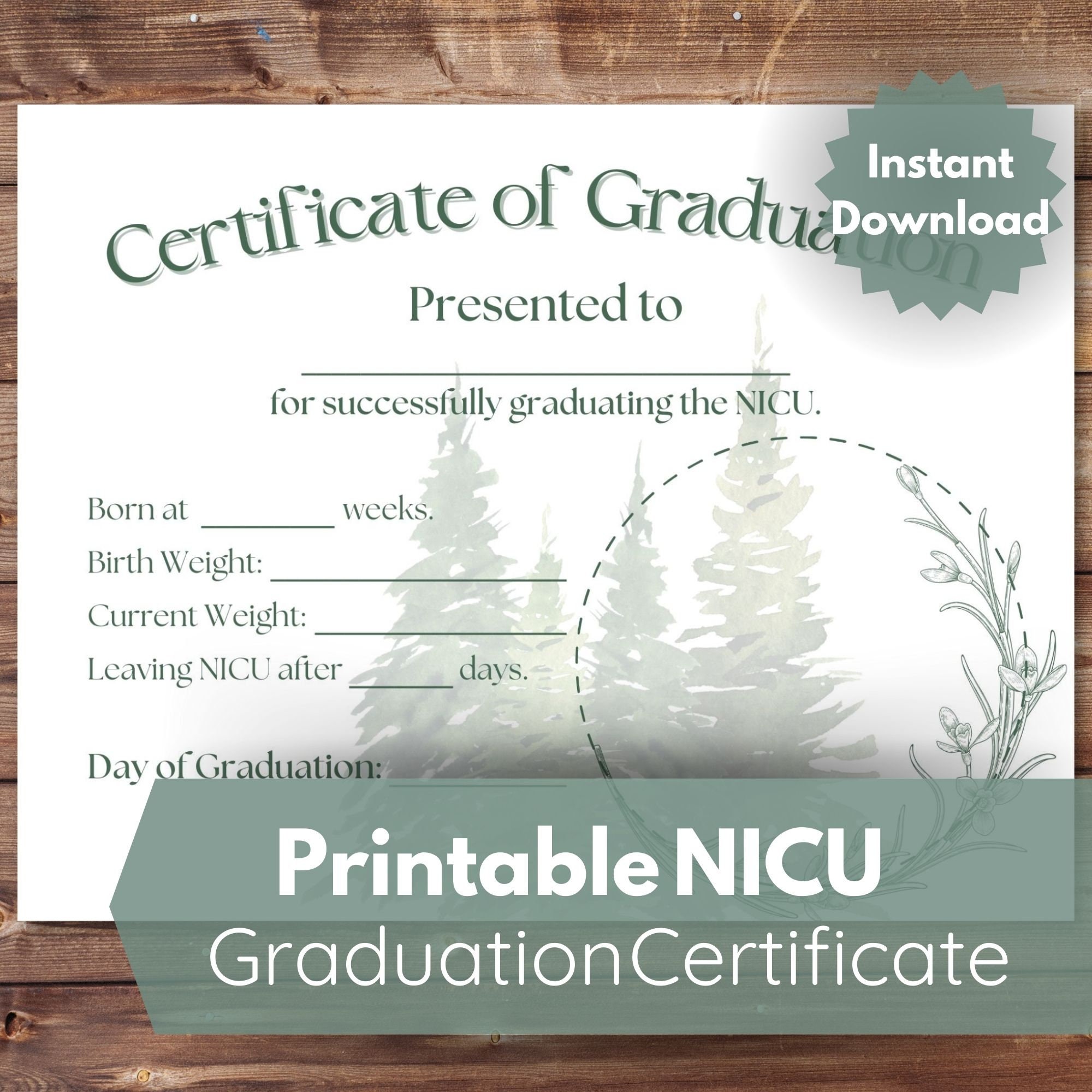 NICU Graduation Certificate NICU Woodland Baby Milestone Preemie ...