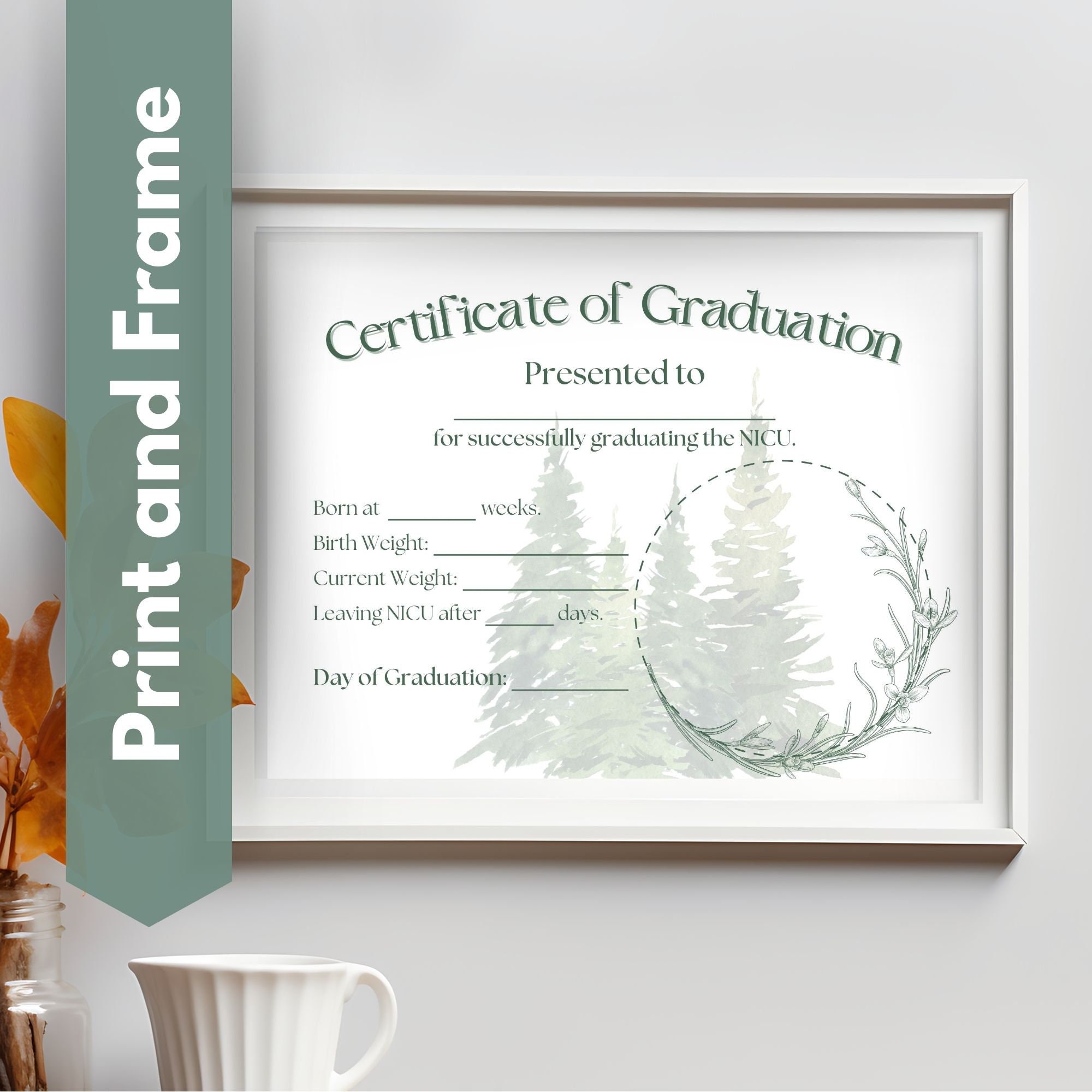 NICU Graduation Certificate NICU Woodland Baby Milestone Preemie ...