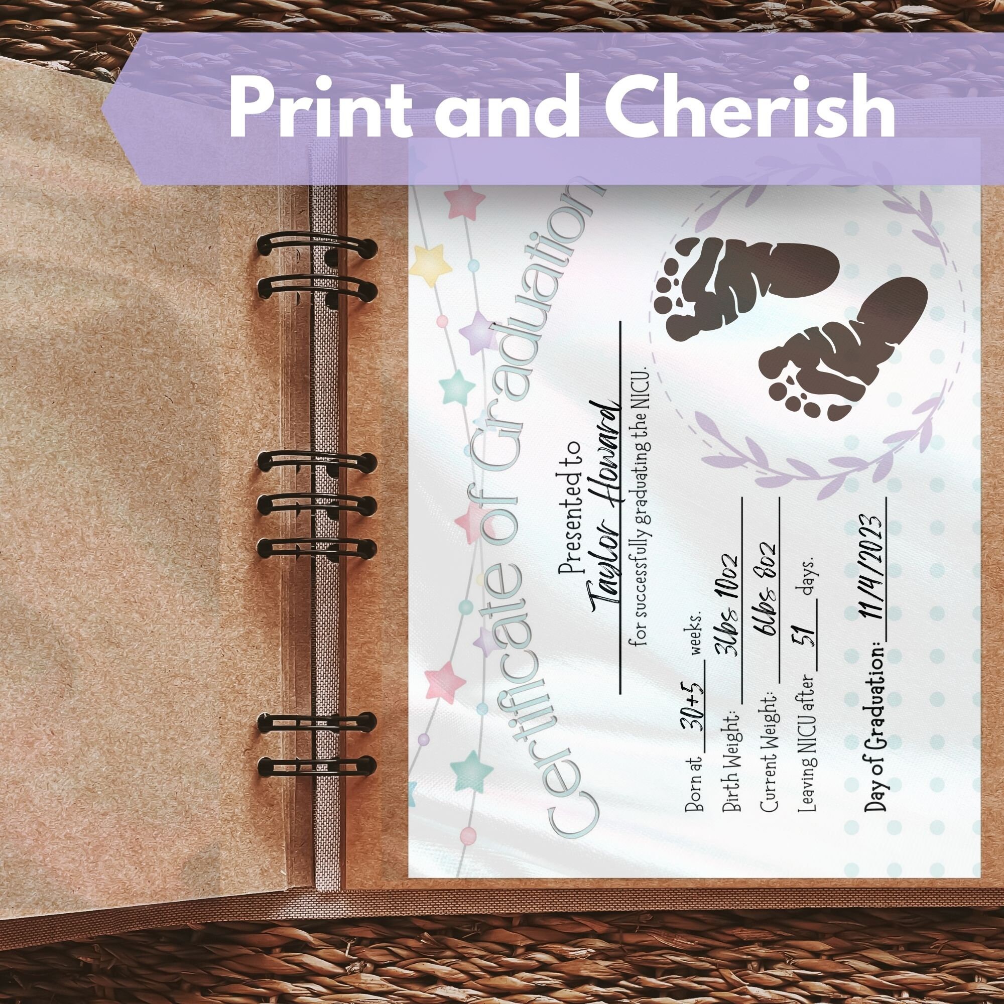 NICU Graduation Certificate NICU Baby Milestone Preemie Milestone Card ...