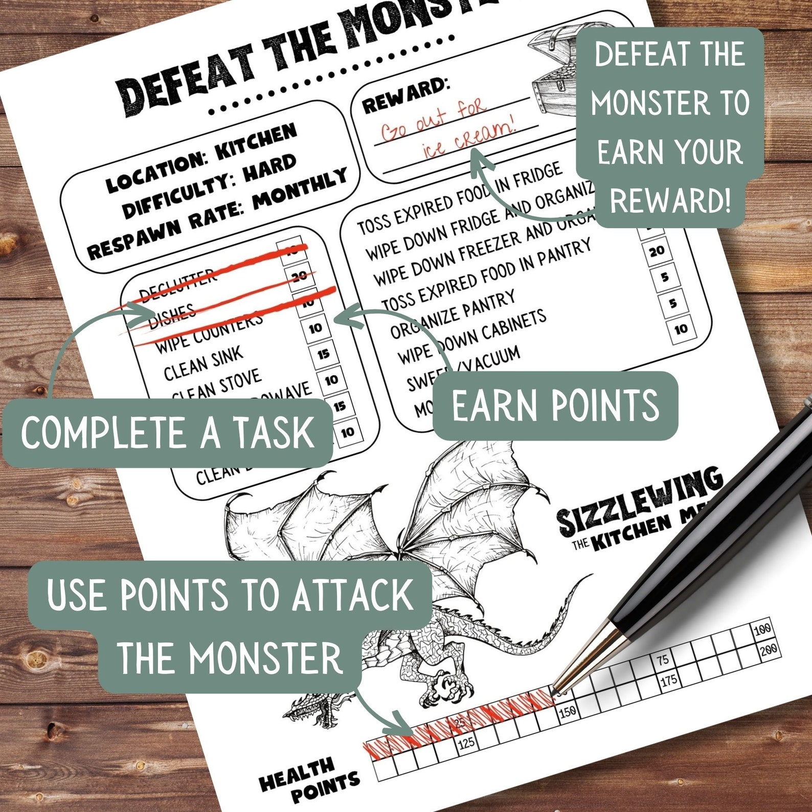 Editable Dnd Cleaning Checklist Game ADHD Cleaning List Printable Kid ...