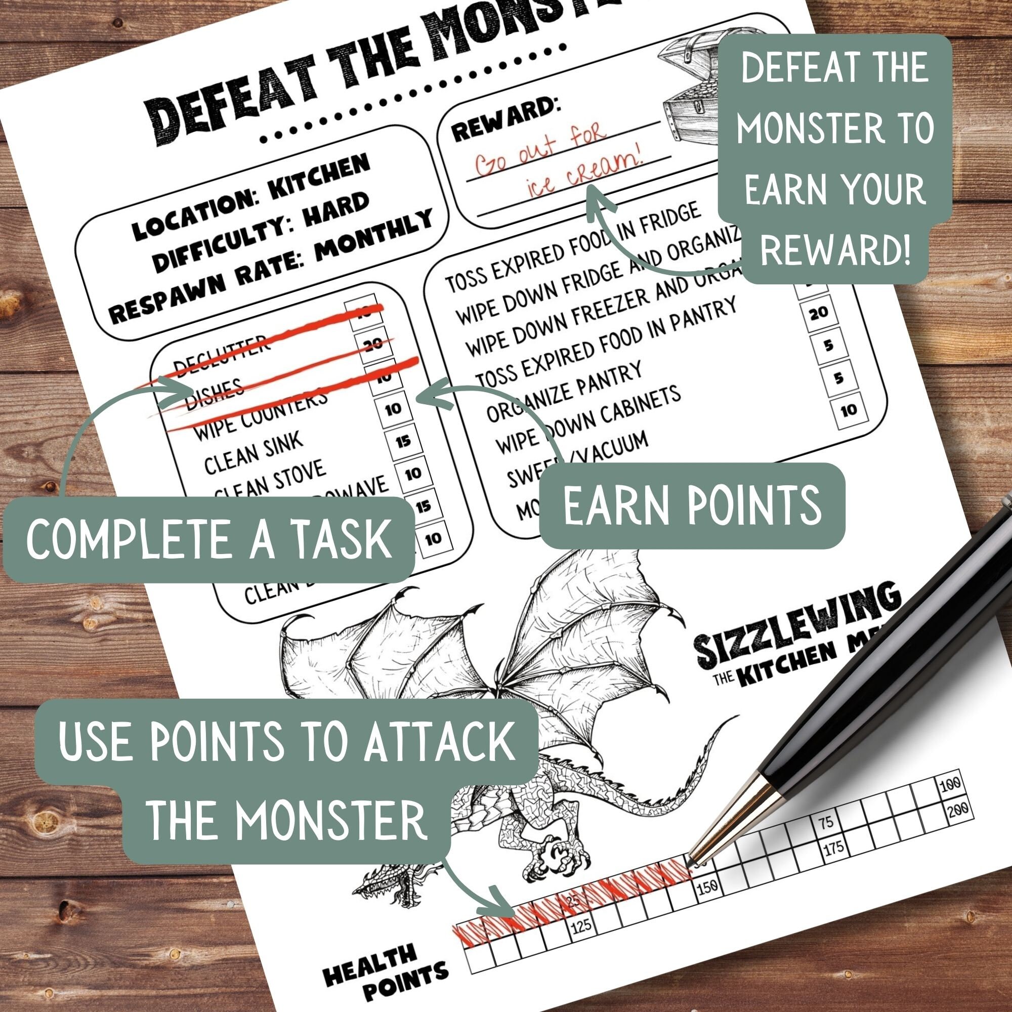 Editable Dnd Cleaning Checklist Game ADHD Cleaning List Printable Kid ...