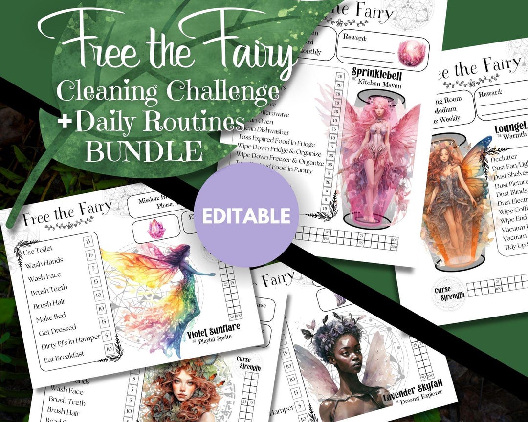 Fairy Cleaning Challenge Kid Routine Checklist Editable ADHD Planner ...