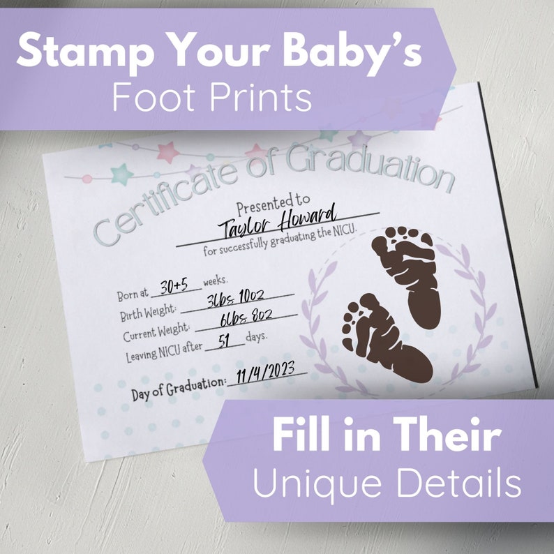 NICU Graduation Certificate NICU Baby Milestone Preemie Milestone Card ...