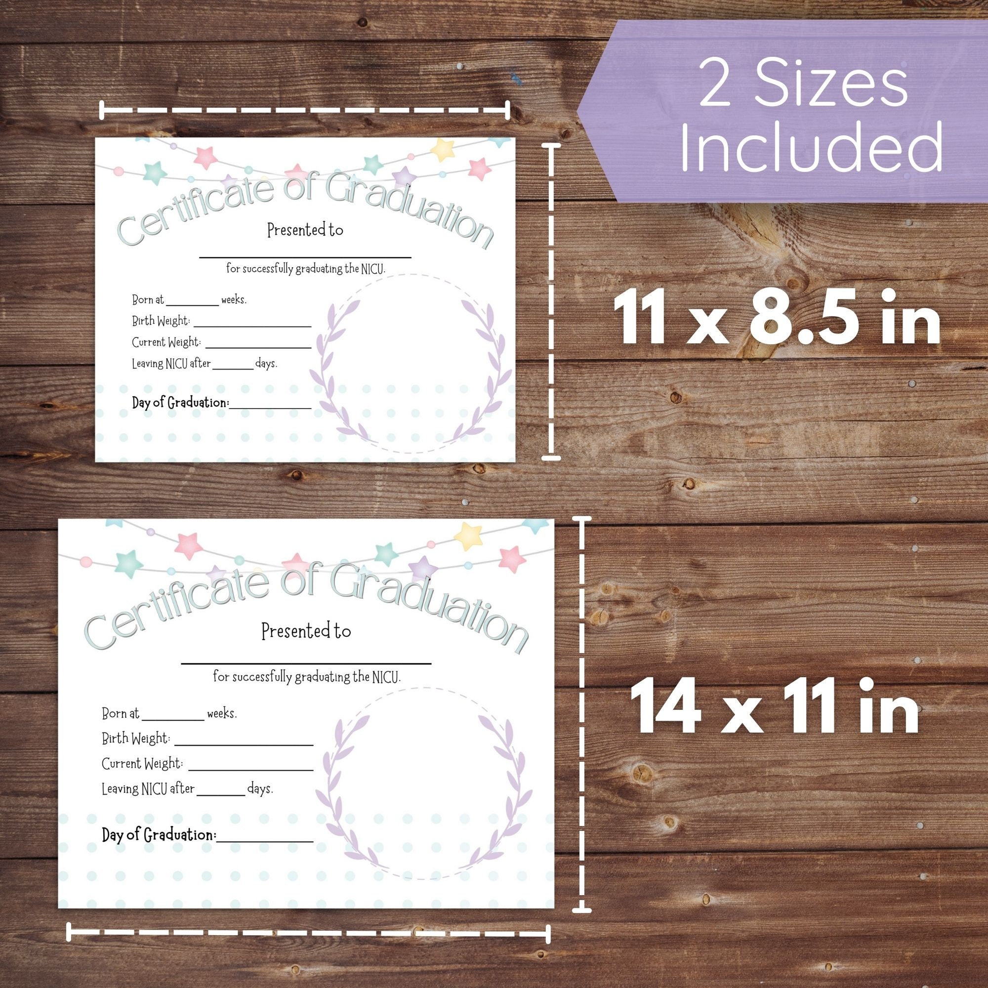 NICU Graduation Certificate NICU Baby Milestone Preemie Milestone Card ...