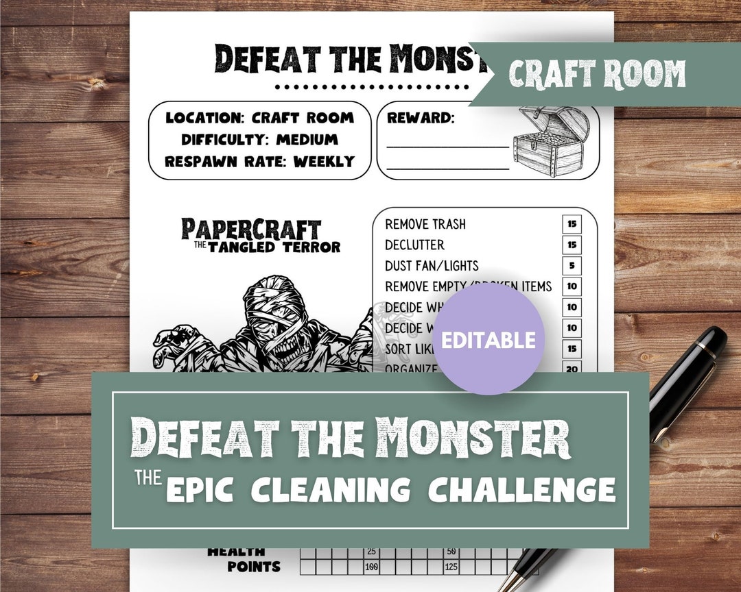 Craft Room Cleaning Checklist ADHD Chore Chart Editable Monster Chore ...