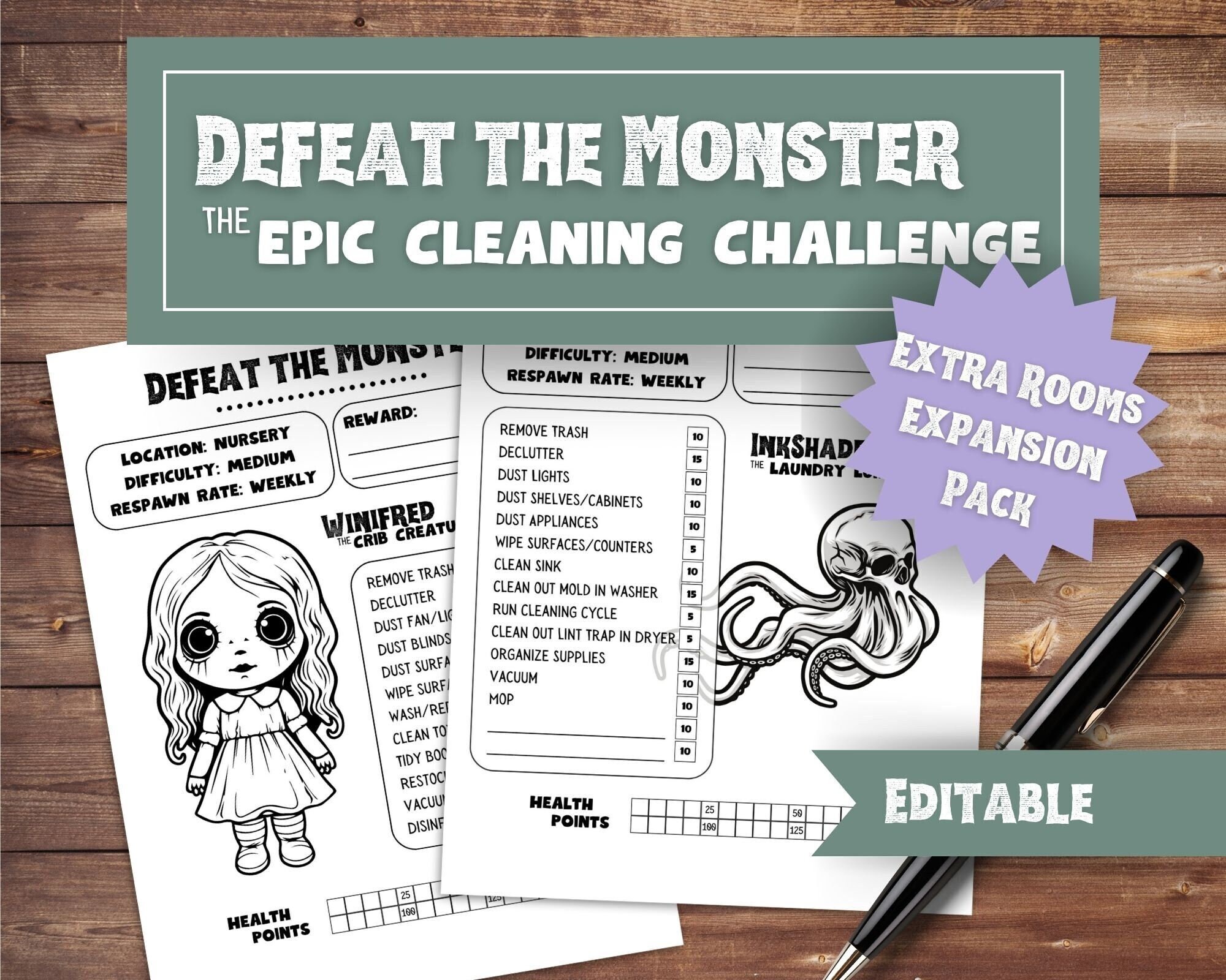 ADHD Cleaning Checklist Editable Kid Chore List Printable Template ...