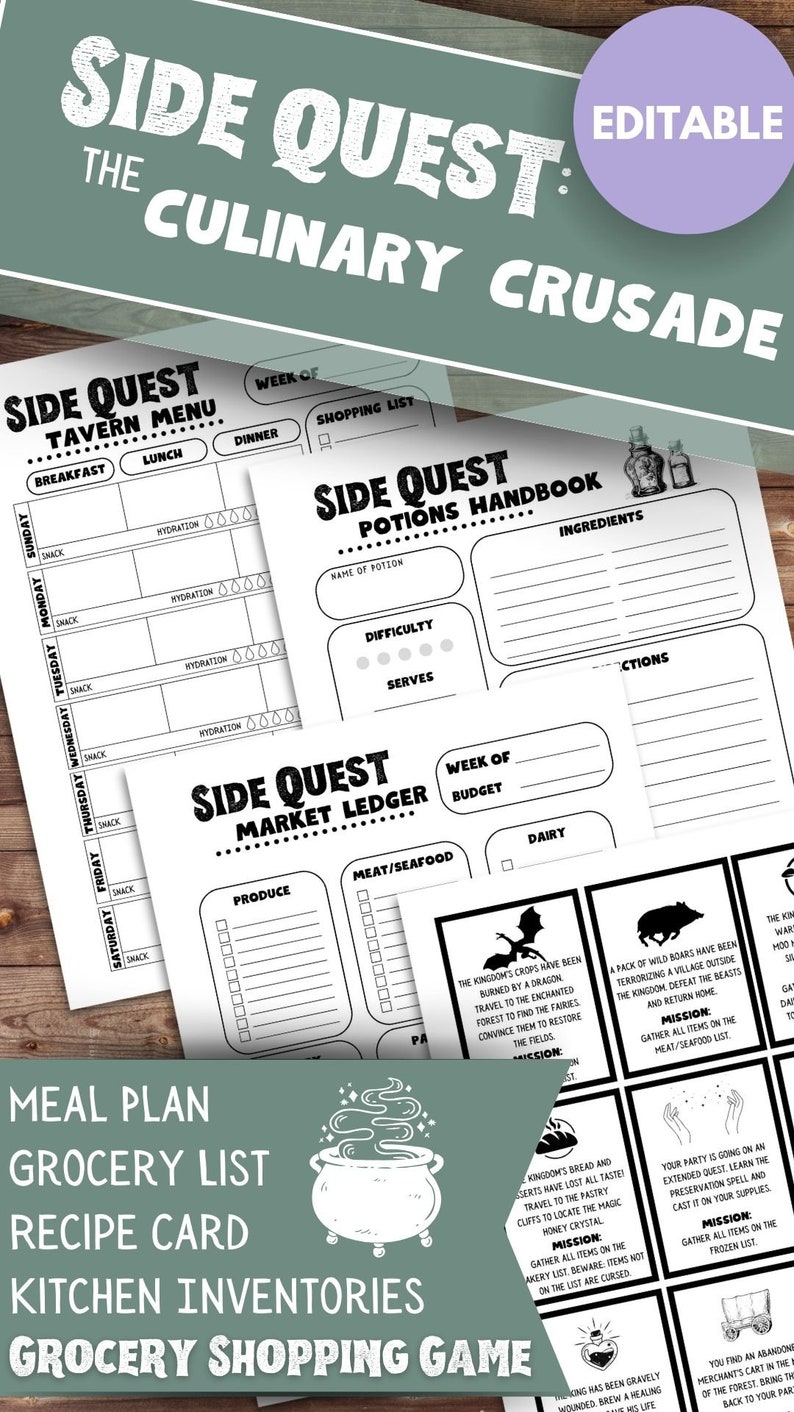 Editable Family Grocery List Game ADHD Weekly Meal Planner Printable ...