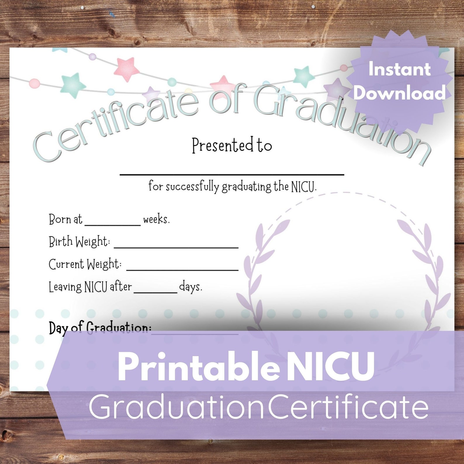 NICU Graduation Certificate NICU Baby Milestone Preemie Milestone Card ...