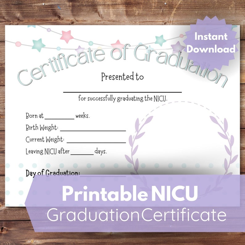 NICU Graduation Certificate NICU Baby Milestone Preemie Milestone Card ...