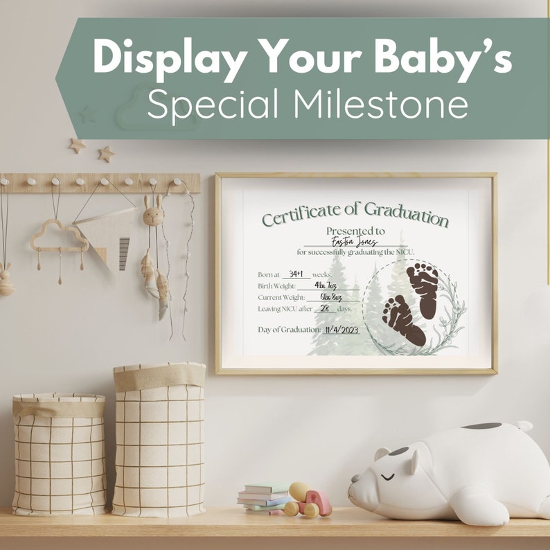 NICU Graduation Certificate NICU Woodland Baby Milestone Preemie ...