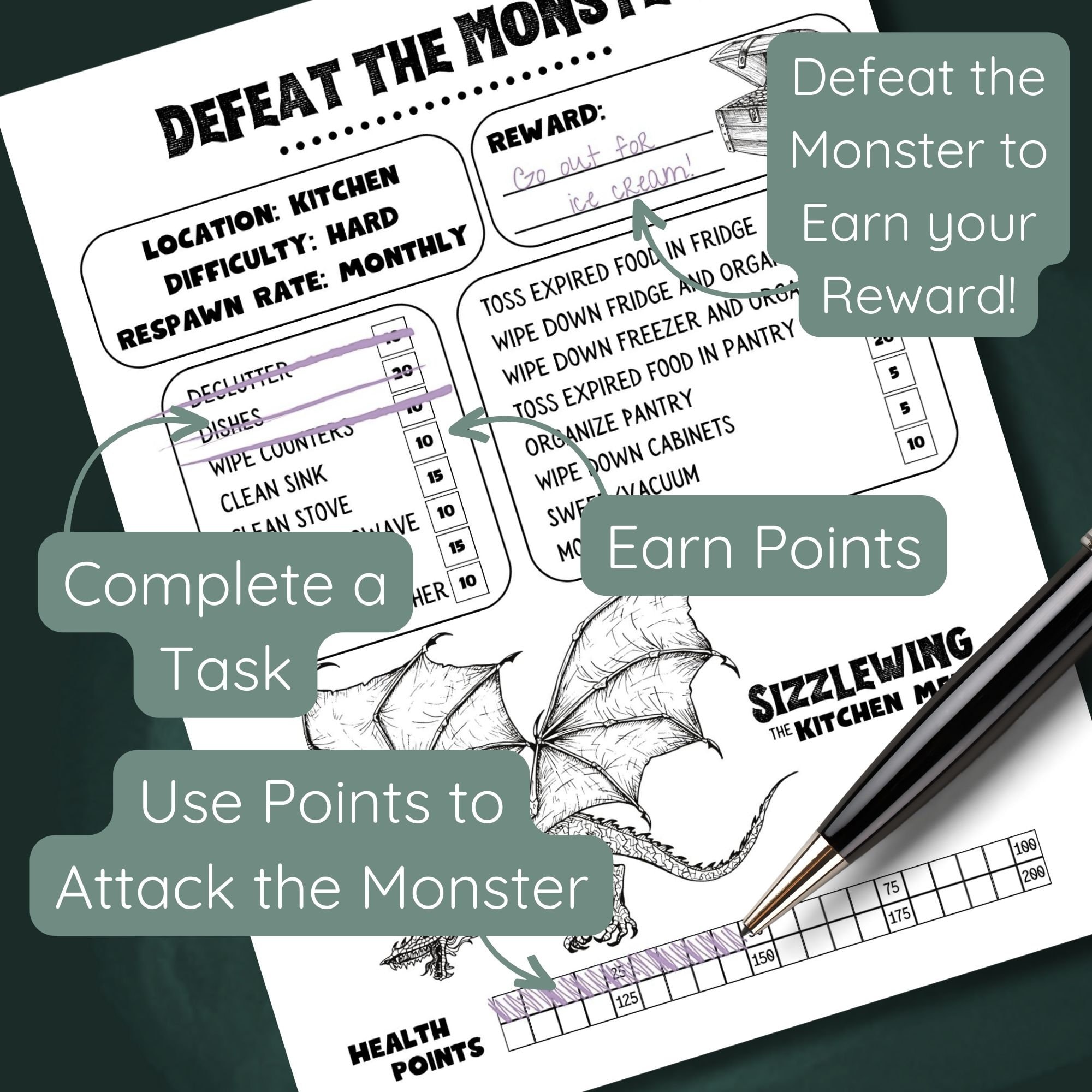 Editable ADHD Cleaning Planner ADHD Cleaning Challenge Game Printable ...
