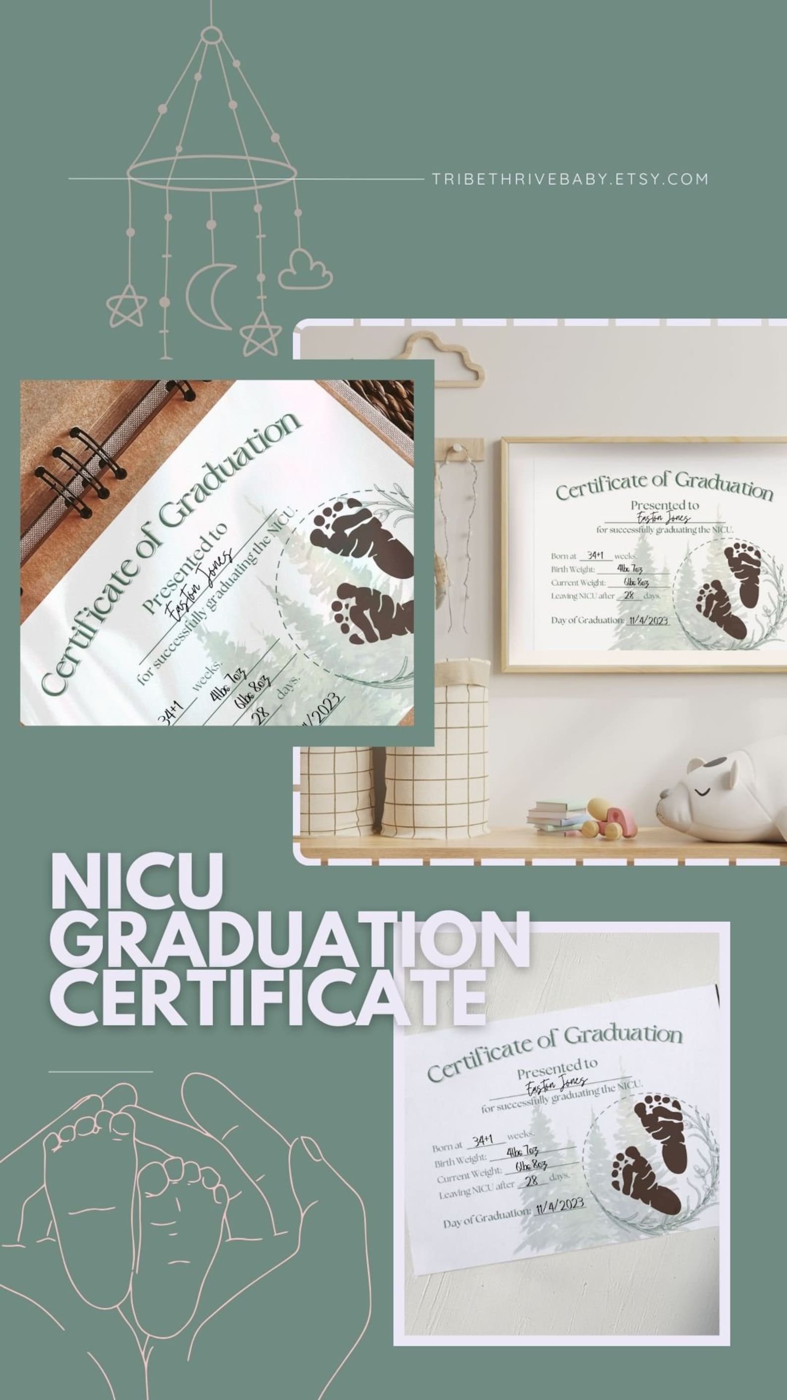 NICU Graduation Certificate NICU Woodland Baby Milestone Preemie ...