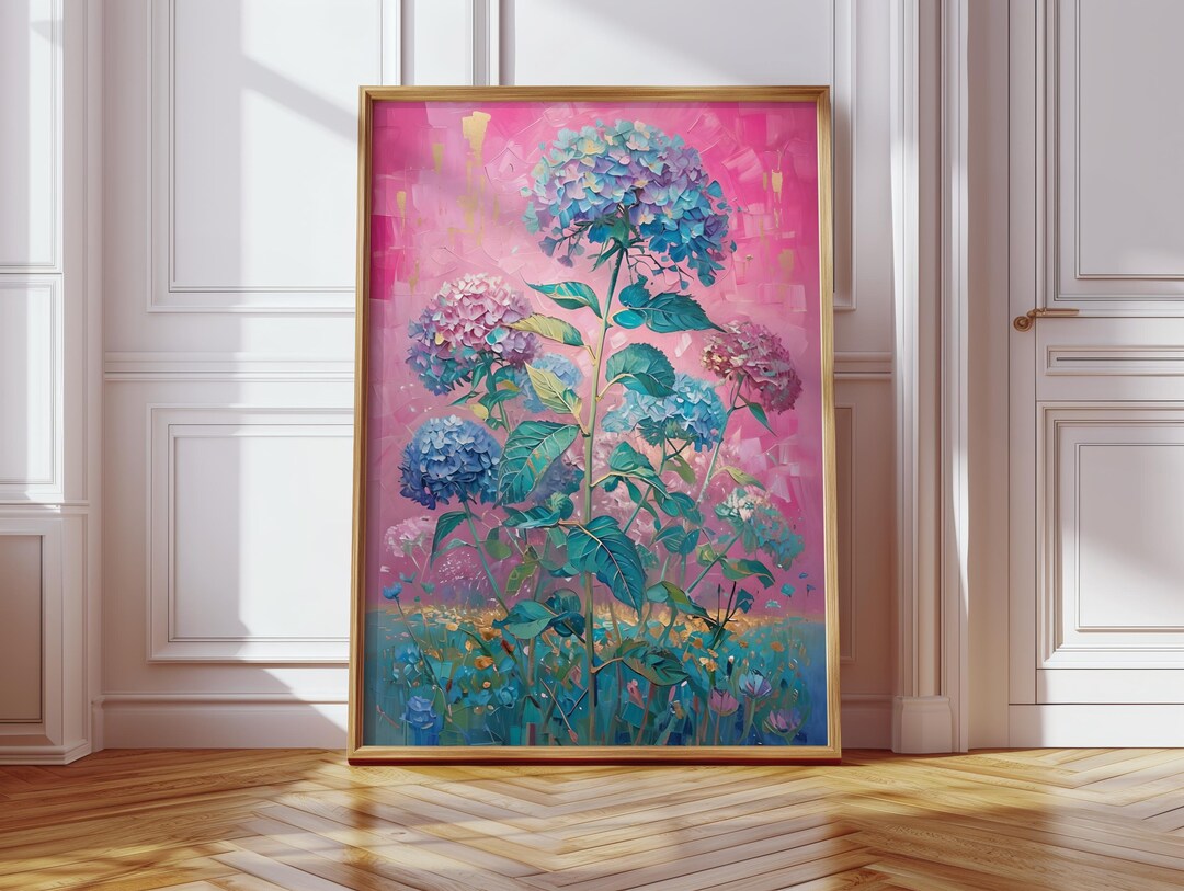 Impressionism Style Hydrangeas Digital Wall Art, Printable Poster Pink ...