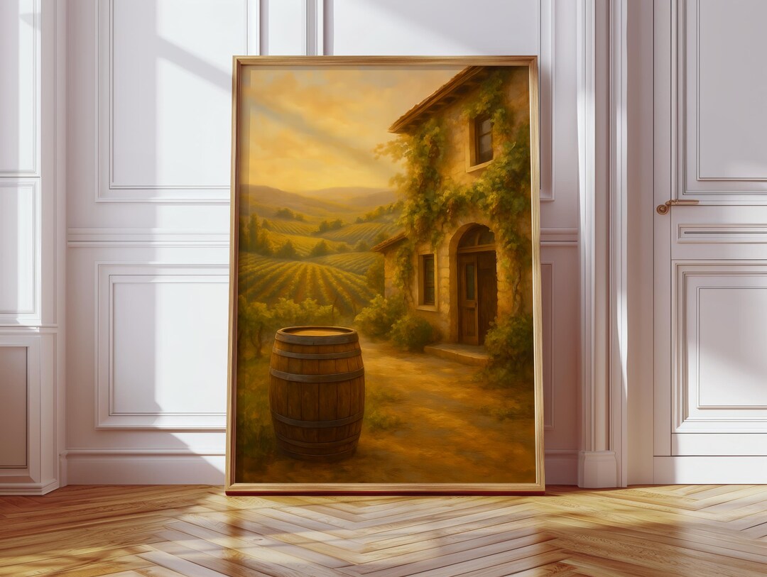 French Winery at Golden Hour Digital Wall Art, Rustic Vineyard ...