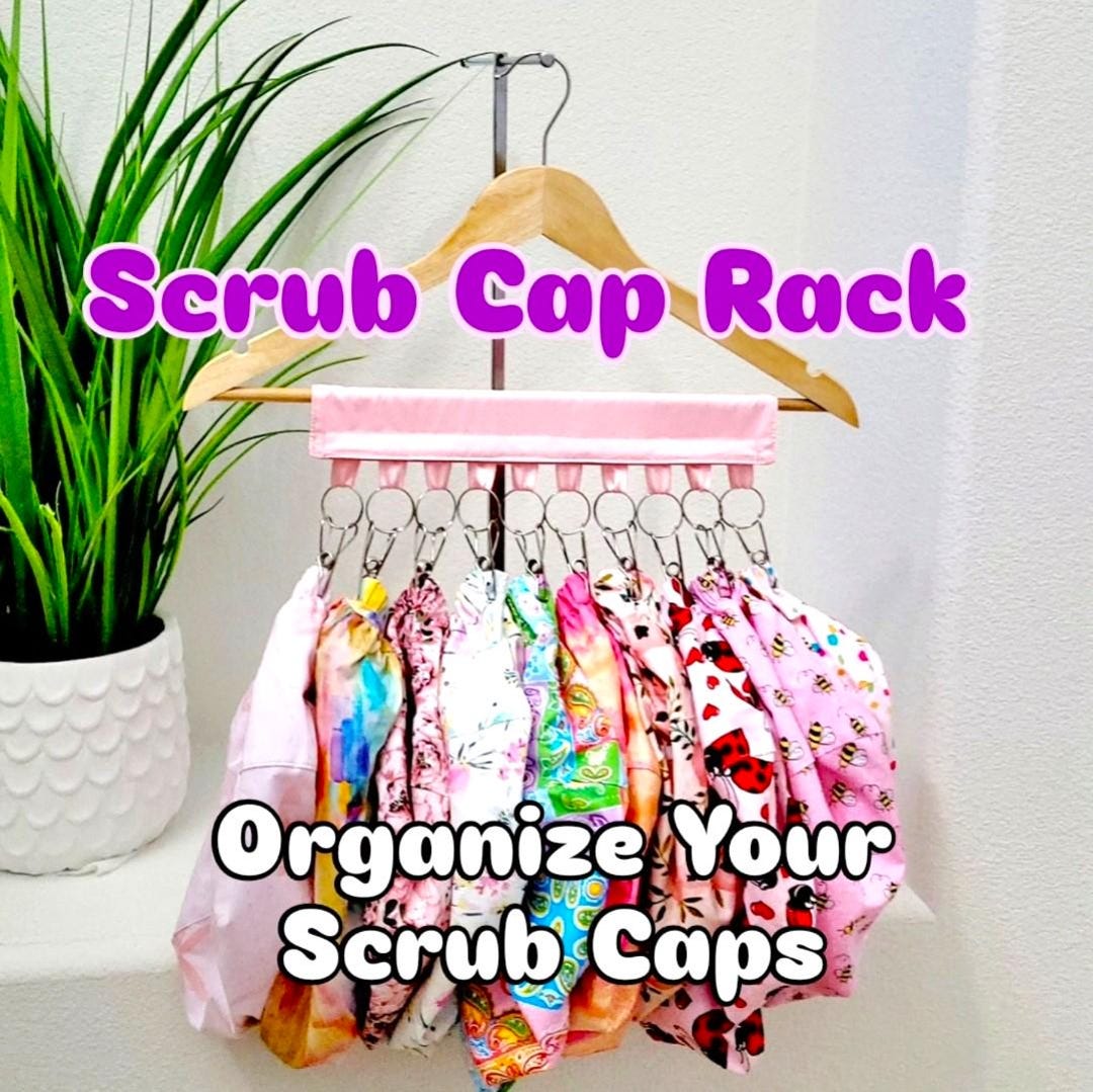 Grab and Go, Scrub Cap Rack Holds up to 10 Scrub Caps, Clothes Hanger ...