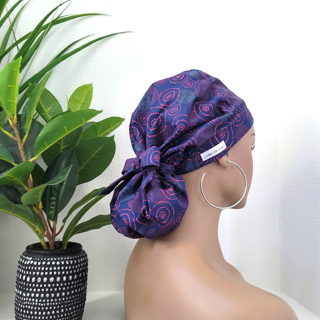 Medium Satin Lined Scrub Hat, Protect Hair W/satin Lined Ponytail Scrub ...
