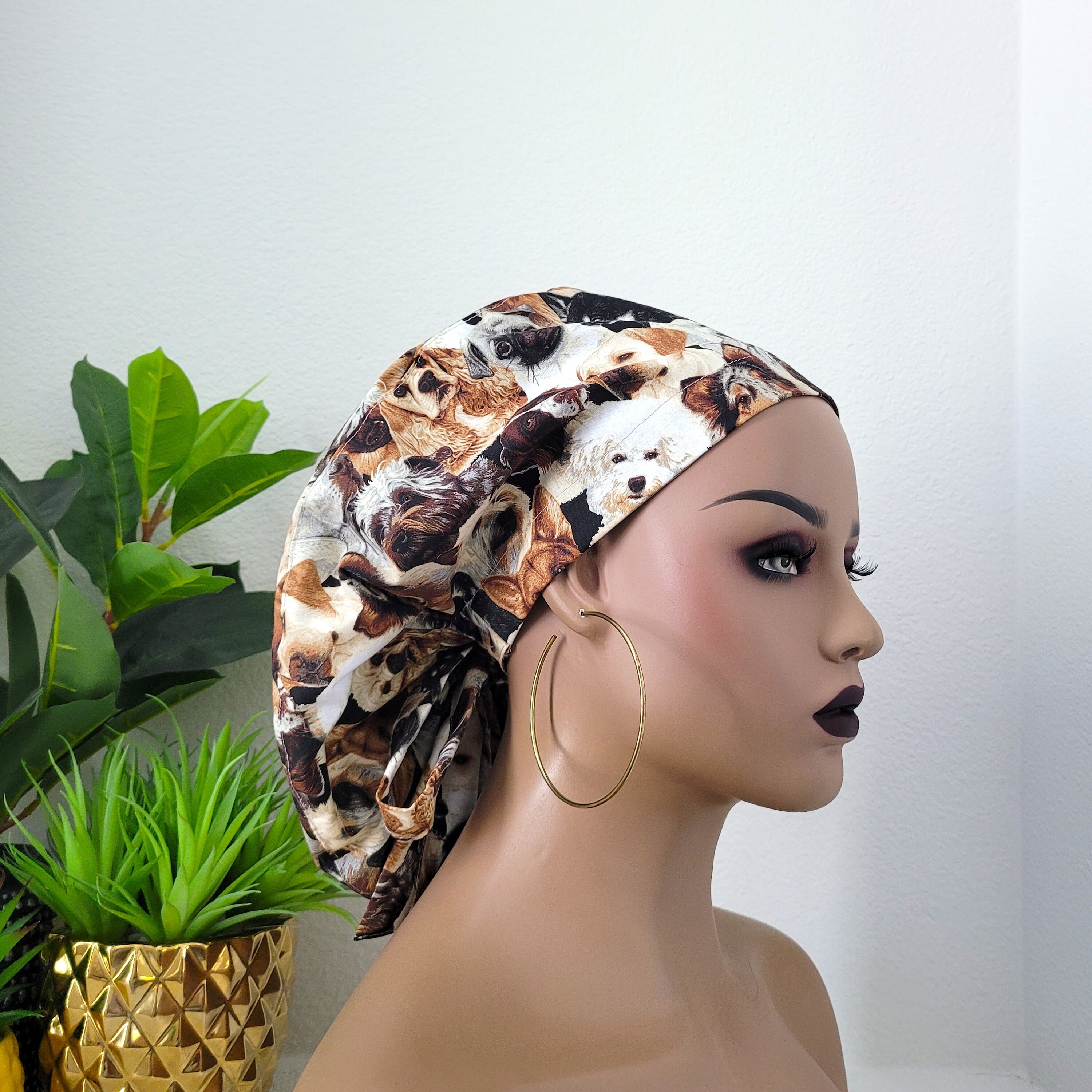 Large, Puppy Love Satin Lined Scrub Hat, Protect Hair W/satin Lined ...