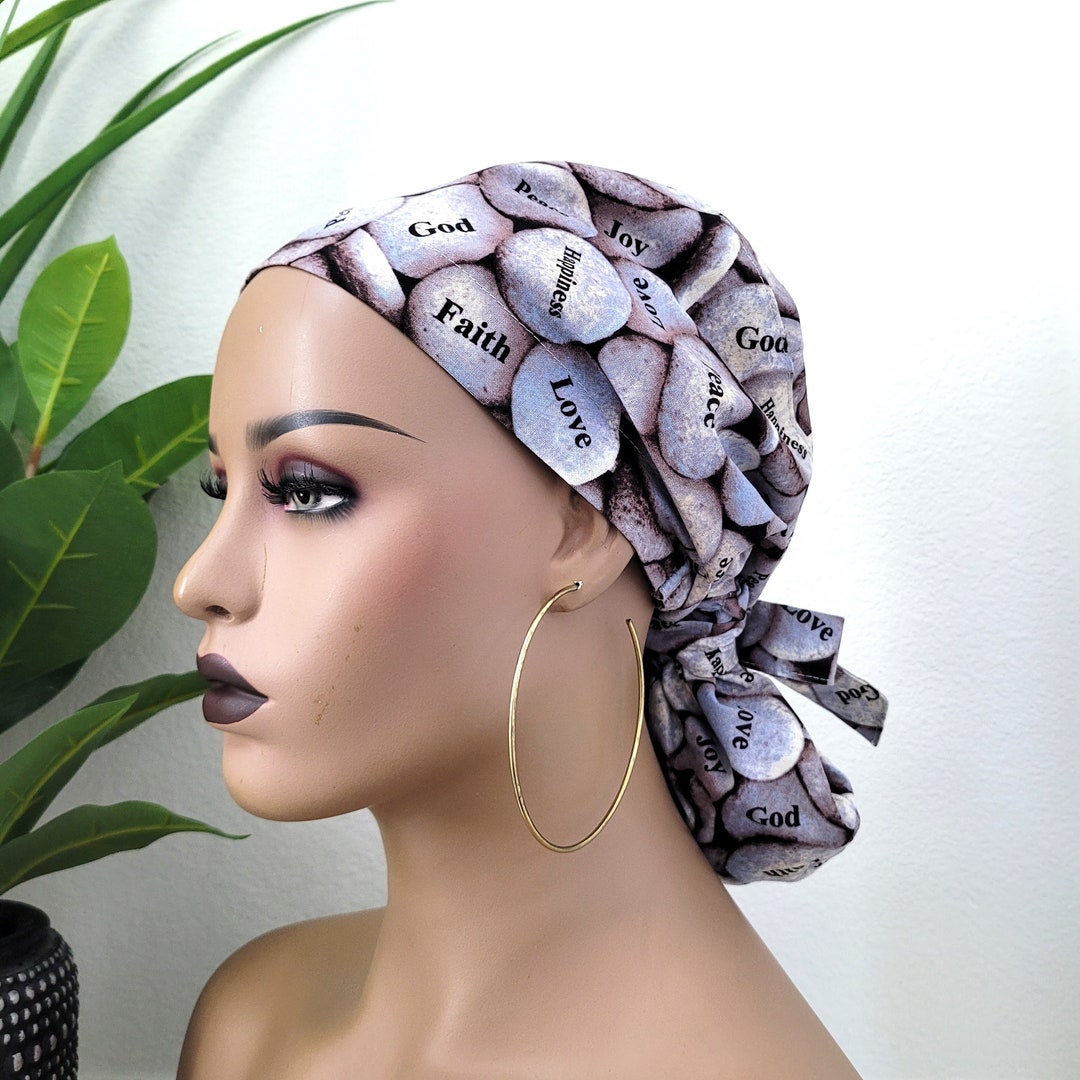 Small Peace/faith/god/joy Satin Lined Scrub Hat, Protect Hair W/satin ...