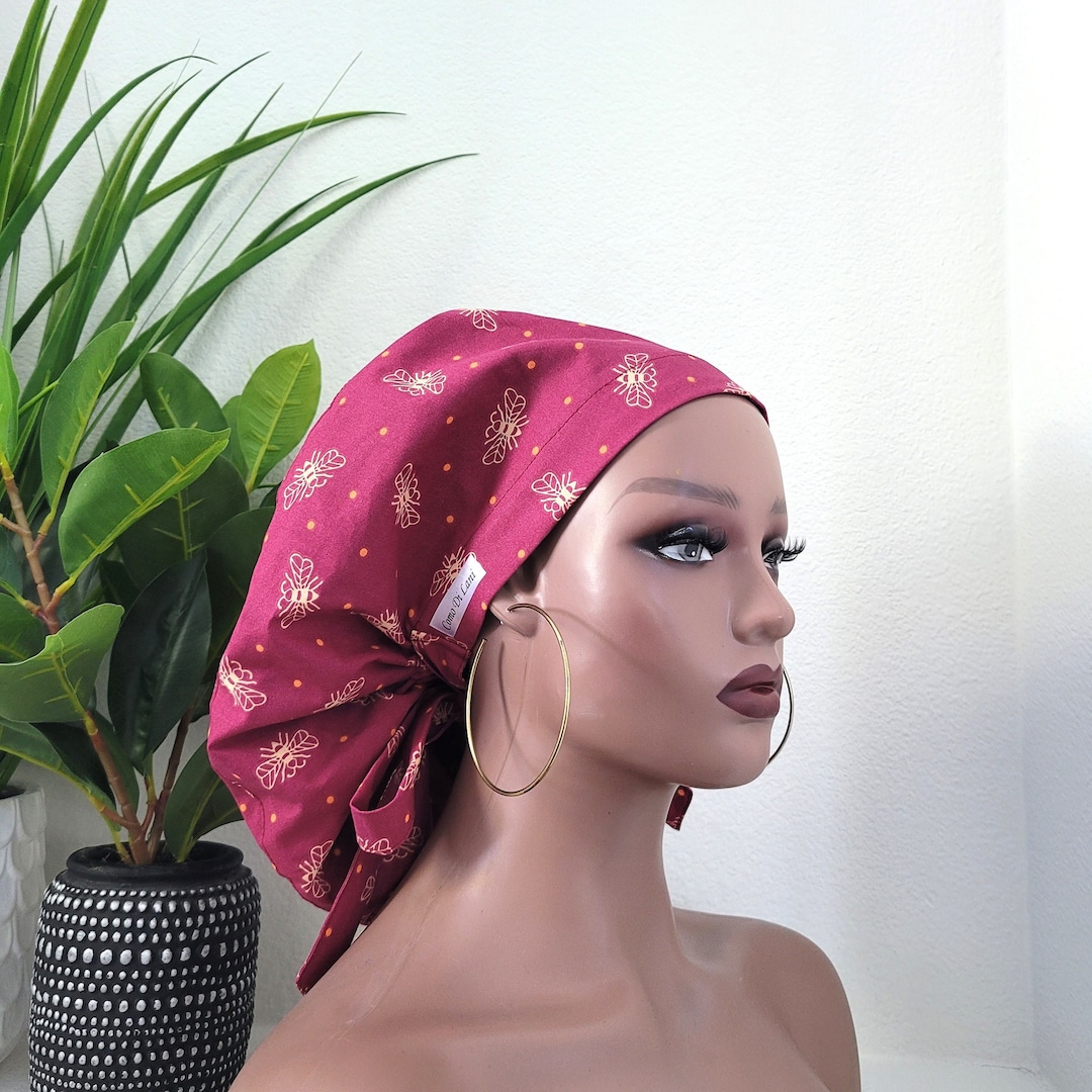 Large Queen Bee Satin Lined Scrub Hat, Protect Hair W/satin Lined ...