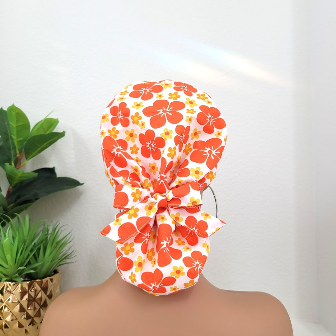 Medium, Hawaiian Print Satin Lined Scrub Hat, Protect Hair W/satin ...