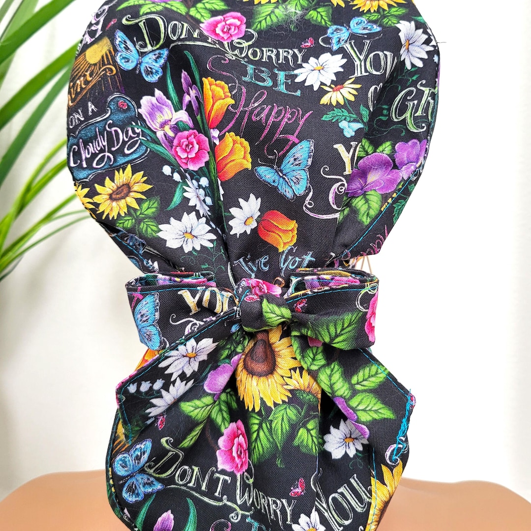 Large, Sunshine/you Can Grow/your Own Way, Satin Lined Scrub Hat ...